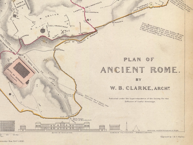 Plan of Ancient Rome Vintage Map Roman Empire Italian History Streets ...