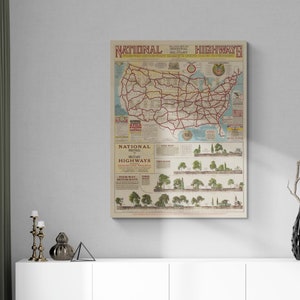 1928 Vintage USA National Highways Map Poster - Etsy UK