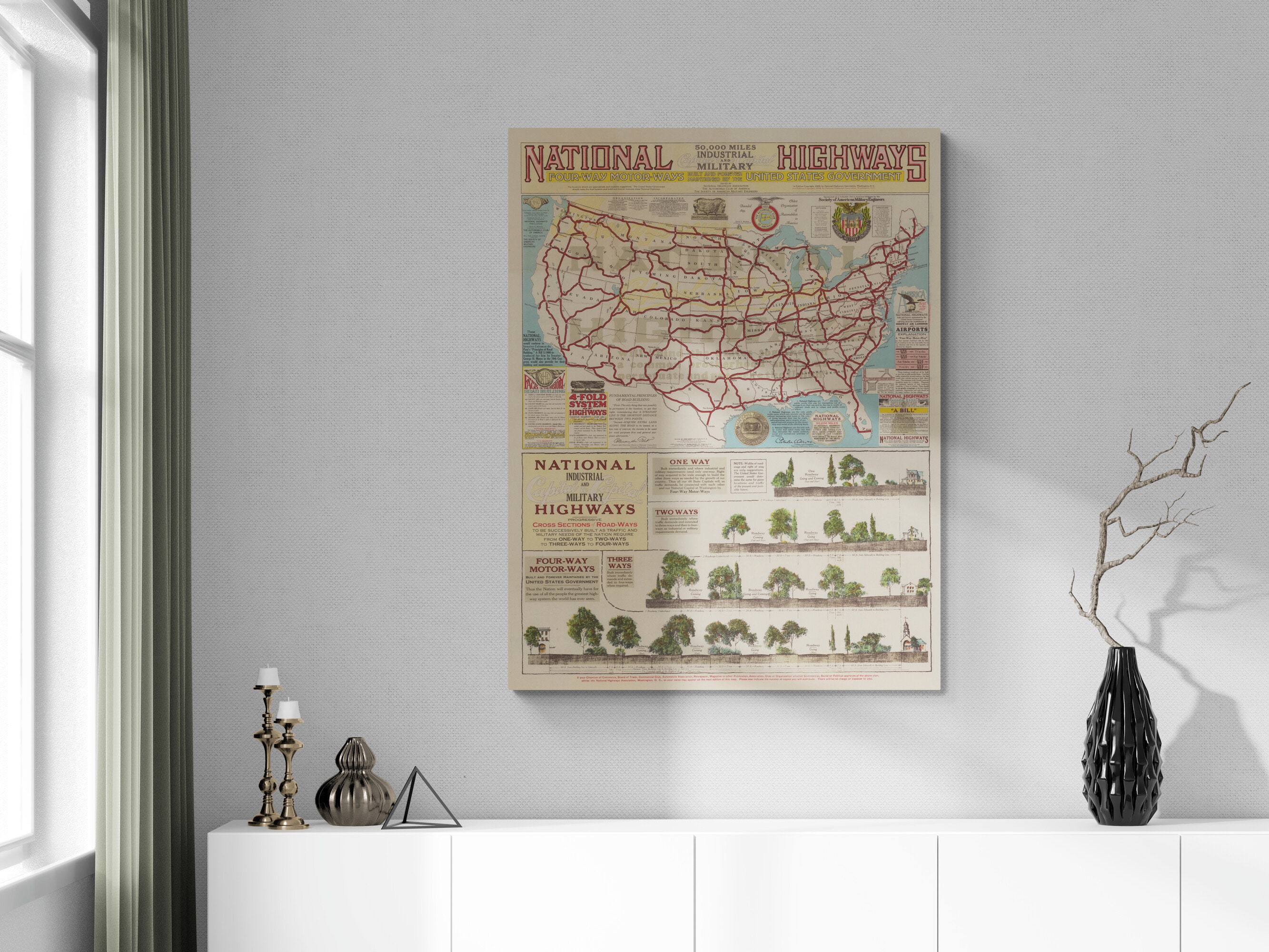 1928 Vintage USA National Highways Map Poster - Etsy