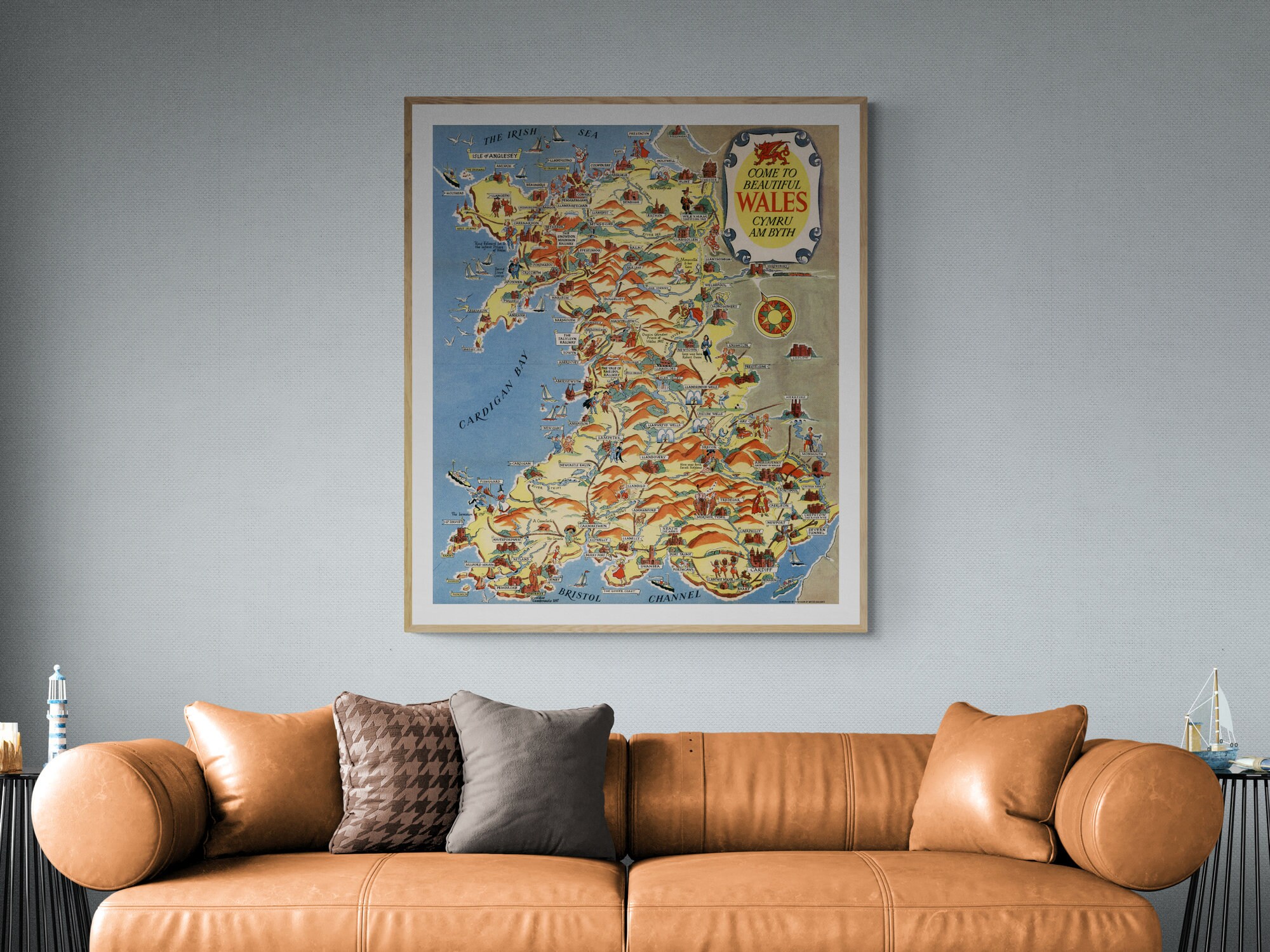 Old Wales Map Come to Beautiful Wales Cymru Am Byth 1953 Antique Illustrated Print Poster ...