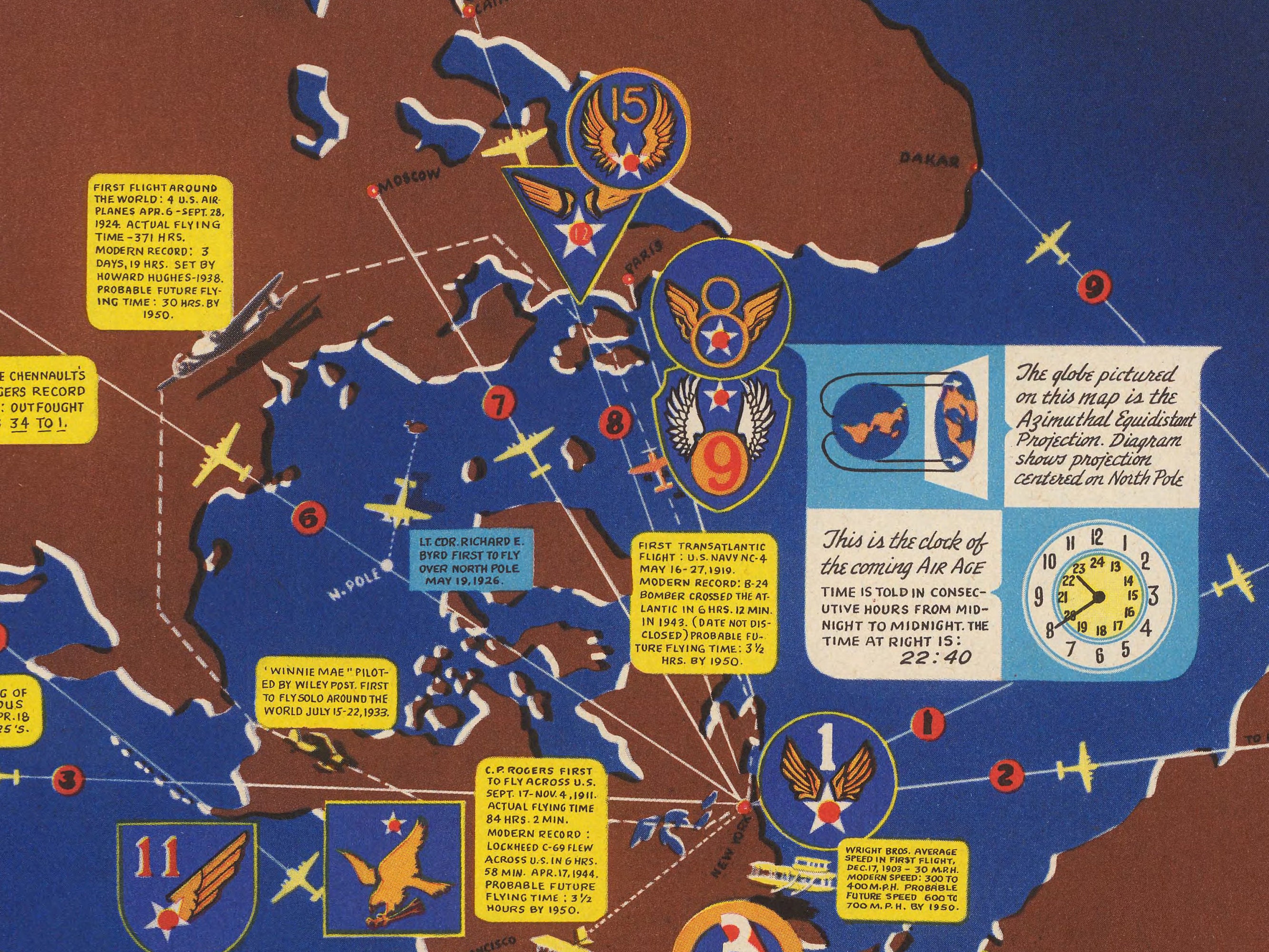 Vintage Aviation Map 1944 Wings Over the World Illustrated Cavalcade ...