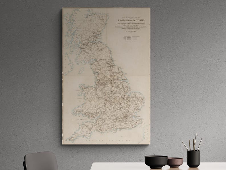 Vintage British Rail Map Poster: 1858 England & Scotland Train History ...