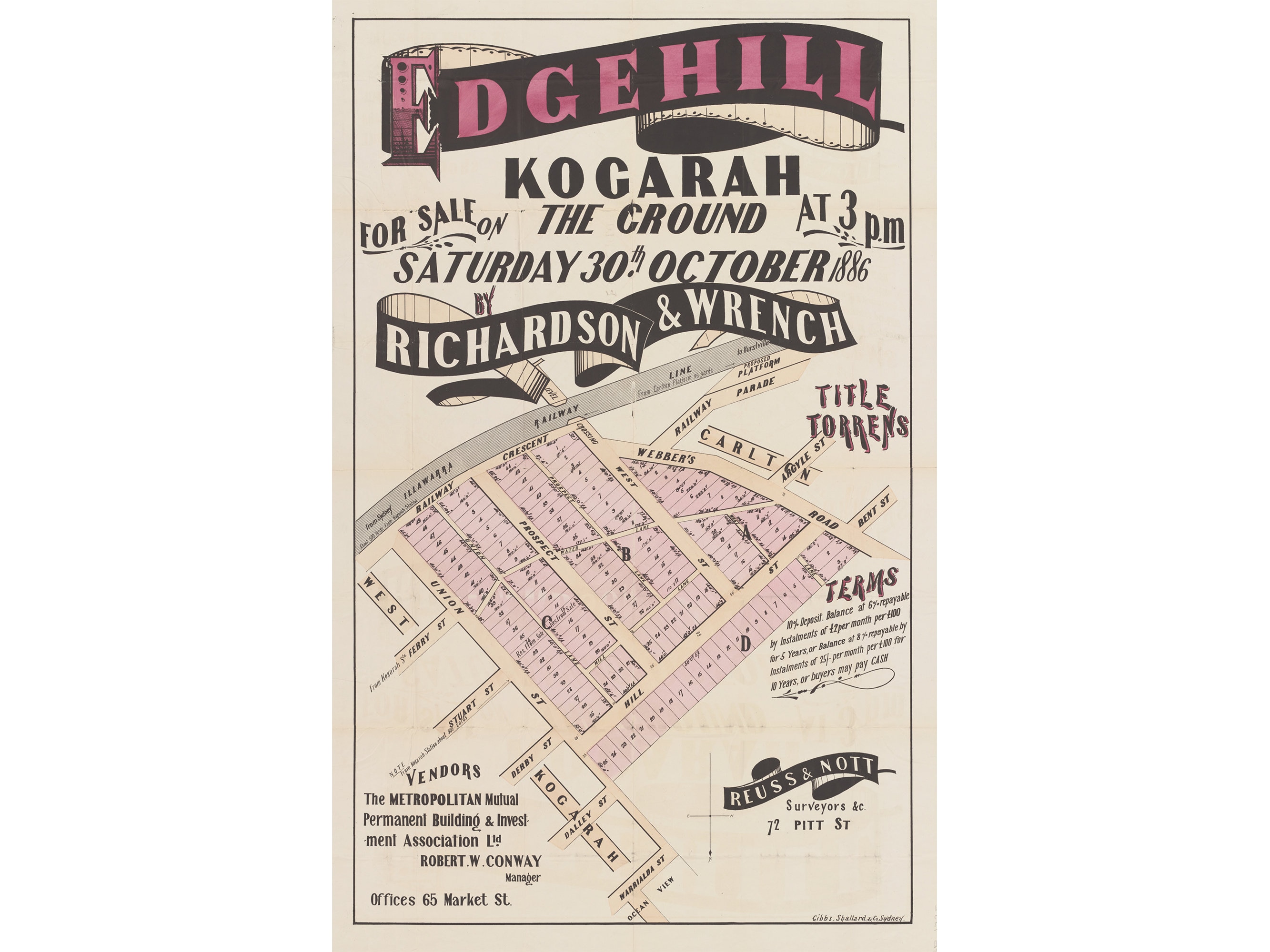 Edgehill Kogarah Sydney Vintage Estate Map 1886 Prospect Carlton ...