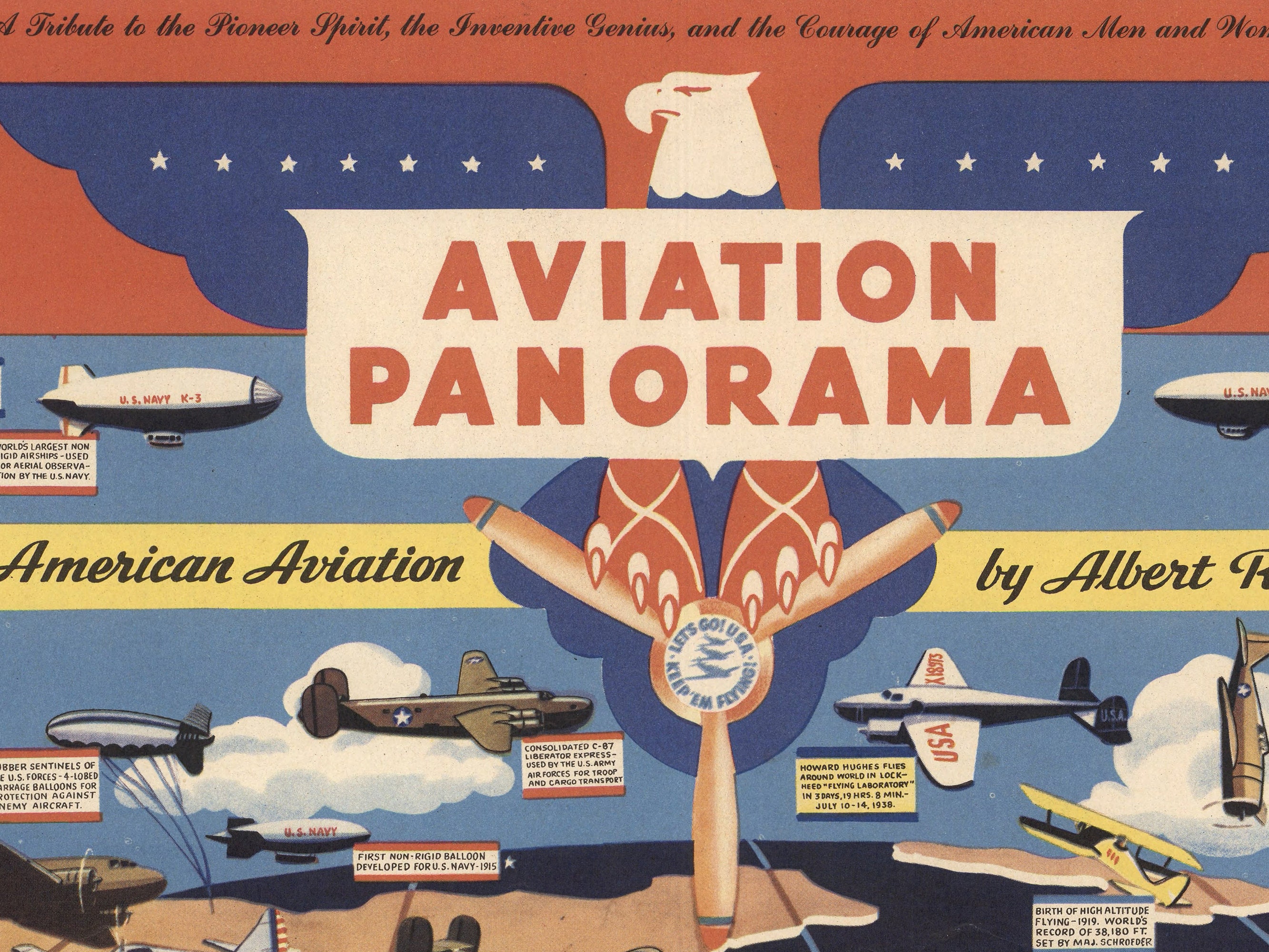 Vintage Map 1943 Pictorial History of American Aviation Wall Art ...