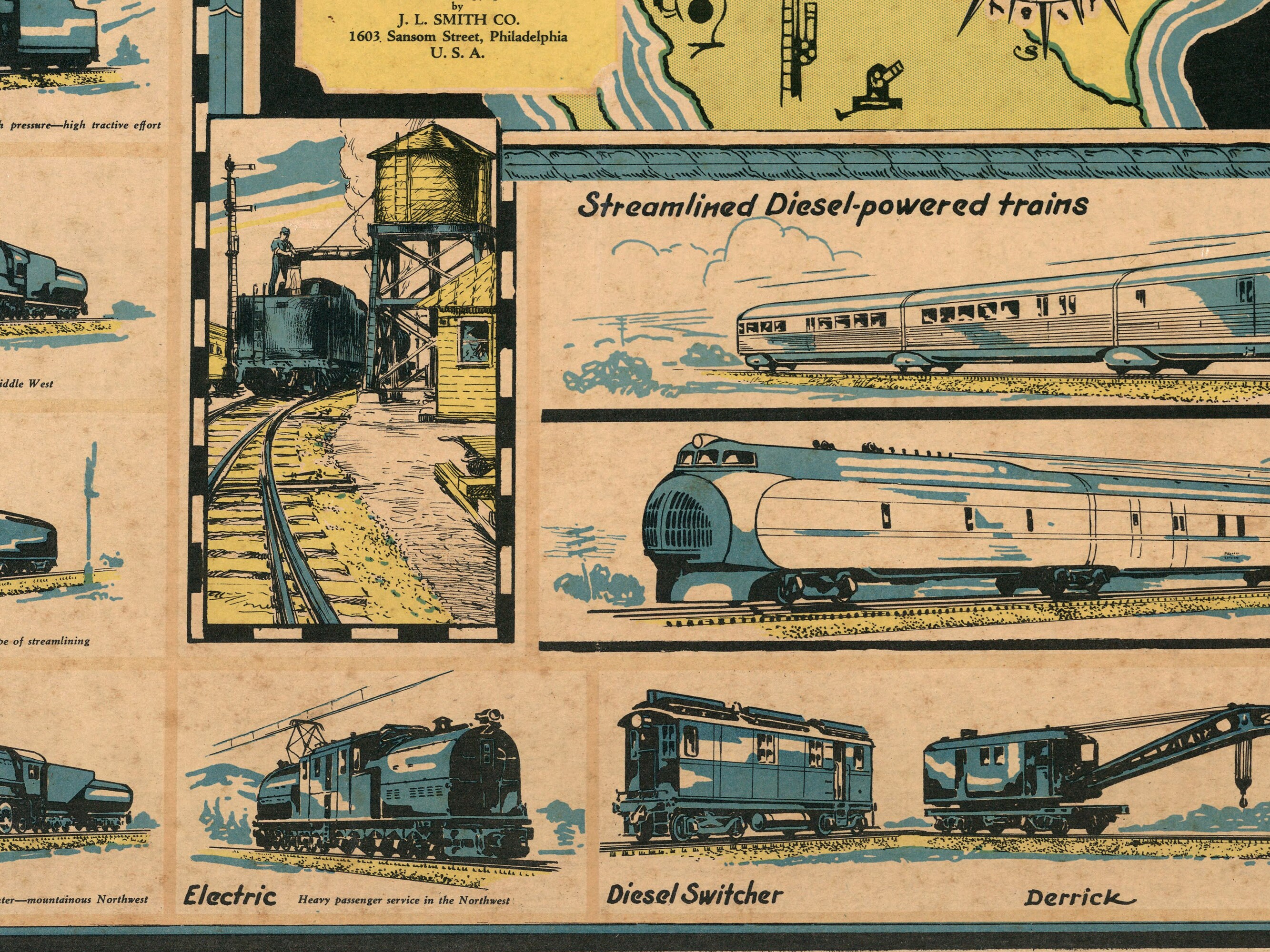 Vintage Locomotive Map of the United States 1935 Train Types Classes ...