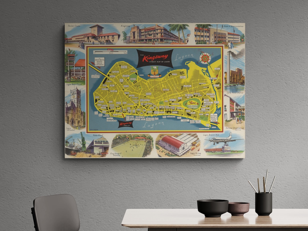 Vintage Kingsway Street Map of Lagos Nigeria 1958 Illustrated History ...