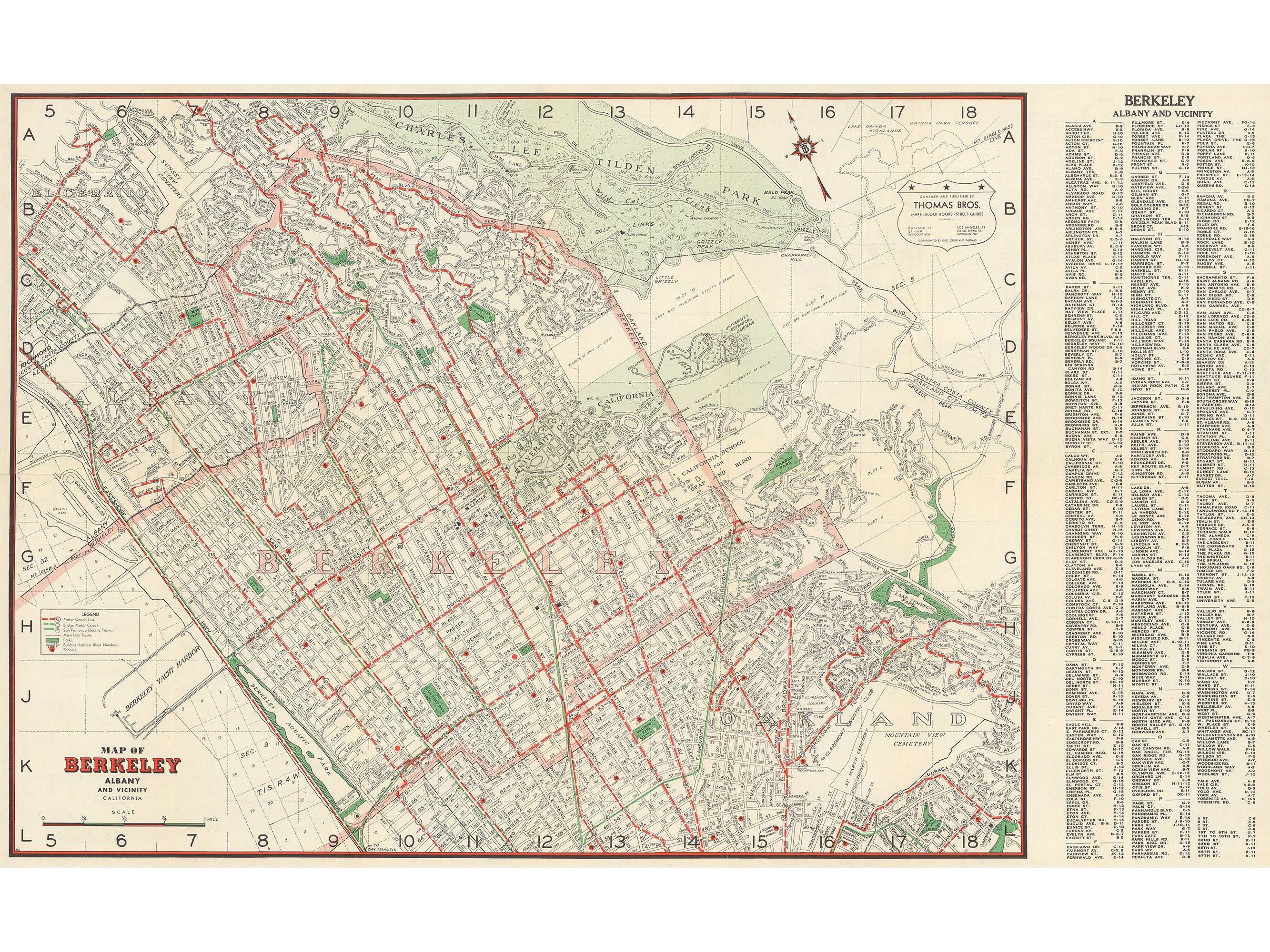 Old Framed Map of Berkeley California 1954 Street Map Vintage Antique ...