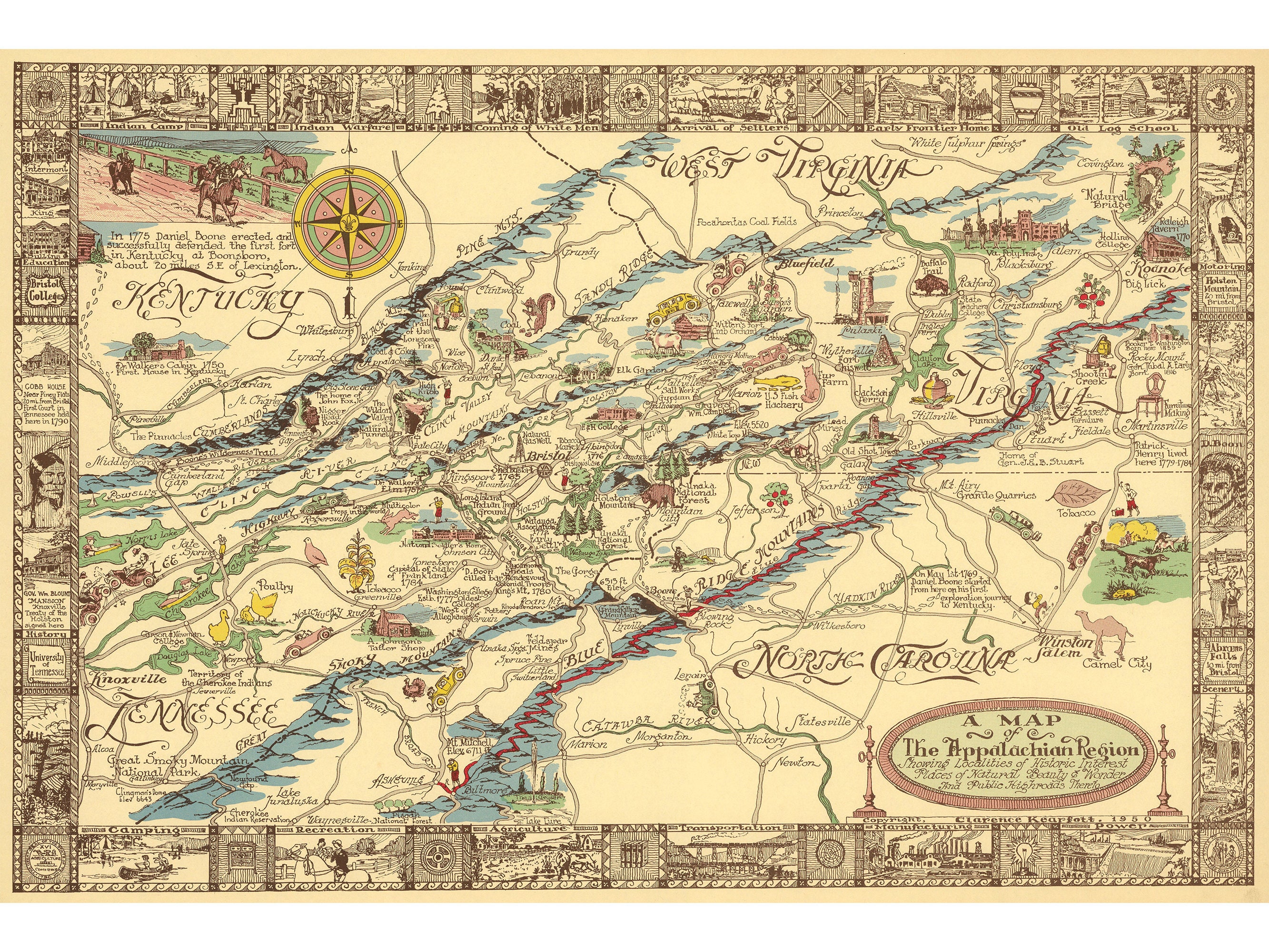 Vintage Map Appalachian Region 1950 Old Map Antique West Virginia Print ...