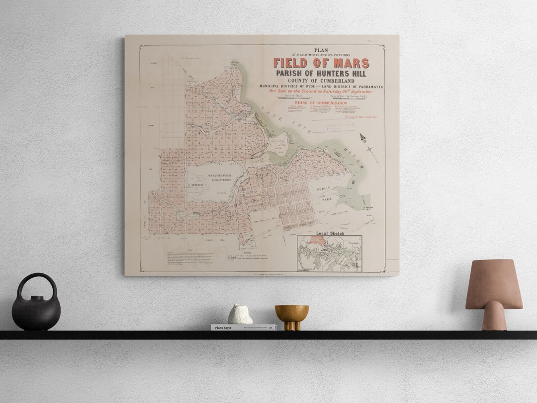 Vintage Estate Map Sydney Hunters Hill Ryde Lane Cove Field of Mars ...