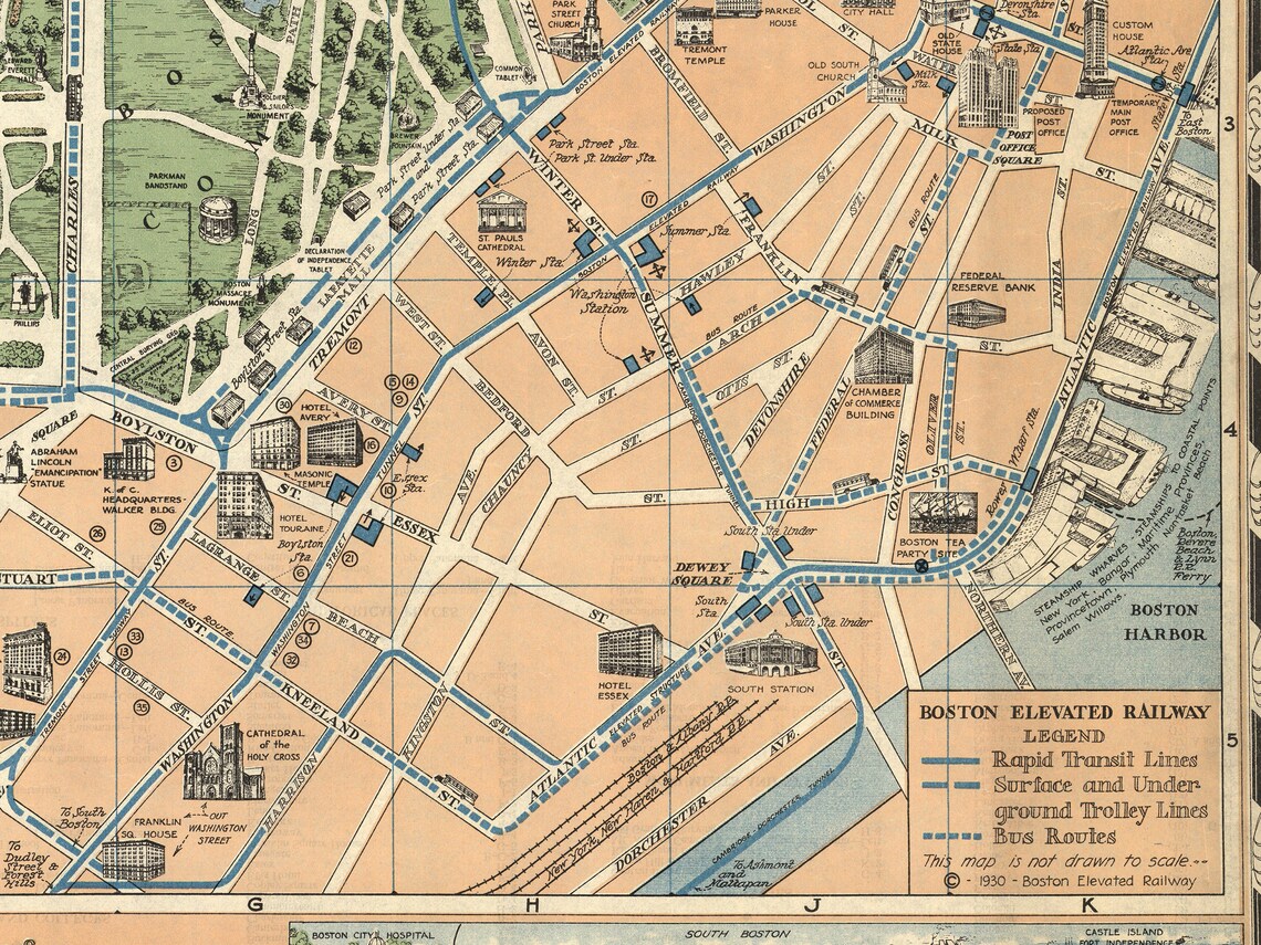 Vintage Boston Map 1930 Central Elevated Railway American - Etsy Australia