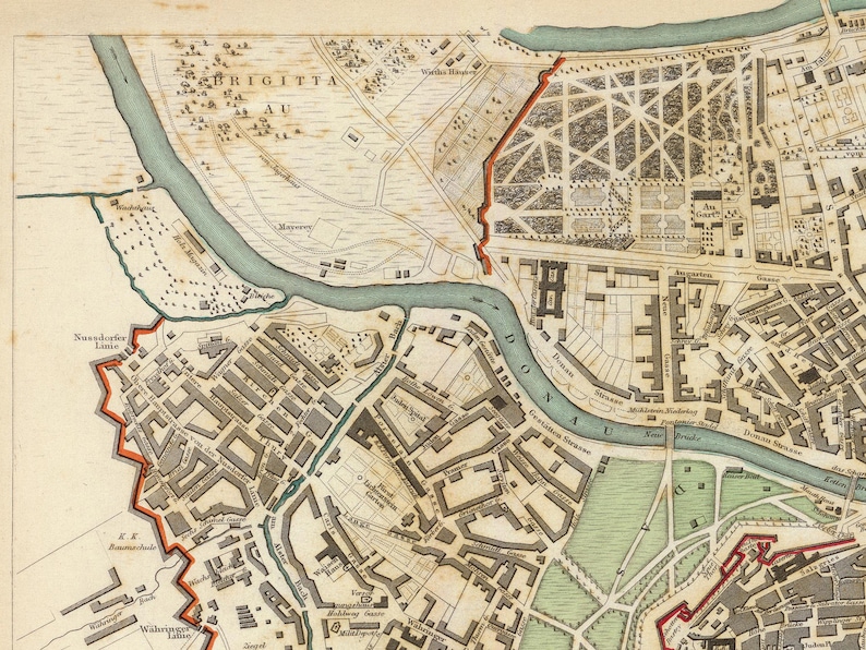 Old Map Vienna Map 1833 Austria History Figure Ground Streets Wien Map ...