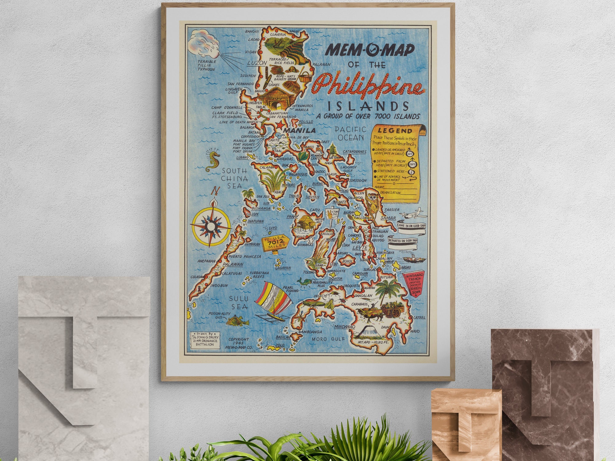 Retro Illustrated Philippines Map 1945 Old Pictorial Map - Etsy