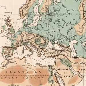 Retro World Map Physical Features OF the Land 1862 Old Map Antique ...