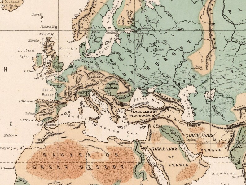 Retro World Map Physical Features OF the Land 1862 Old Map - Etsy Australia