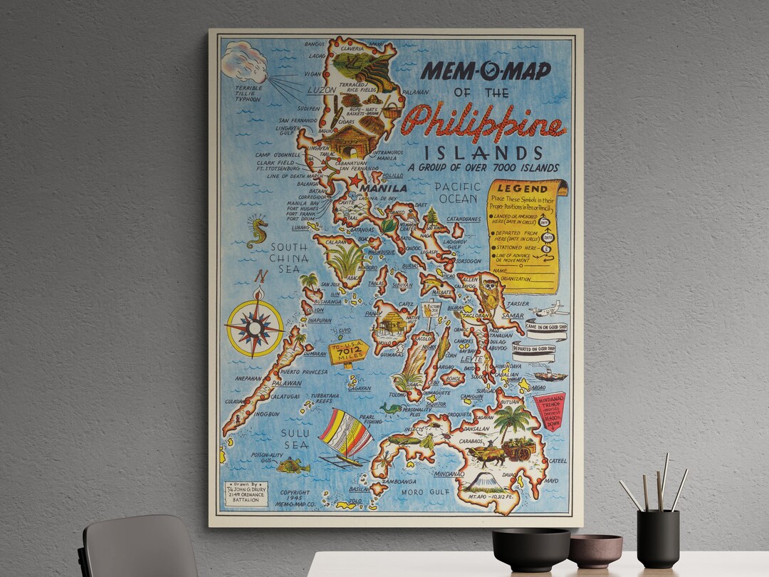 Retro Illustrated Philippines Map 1945 Old Pictorial Map Antique Print ...