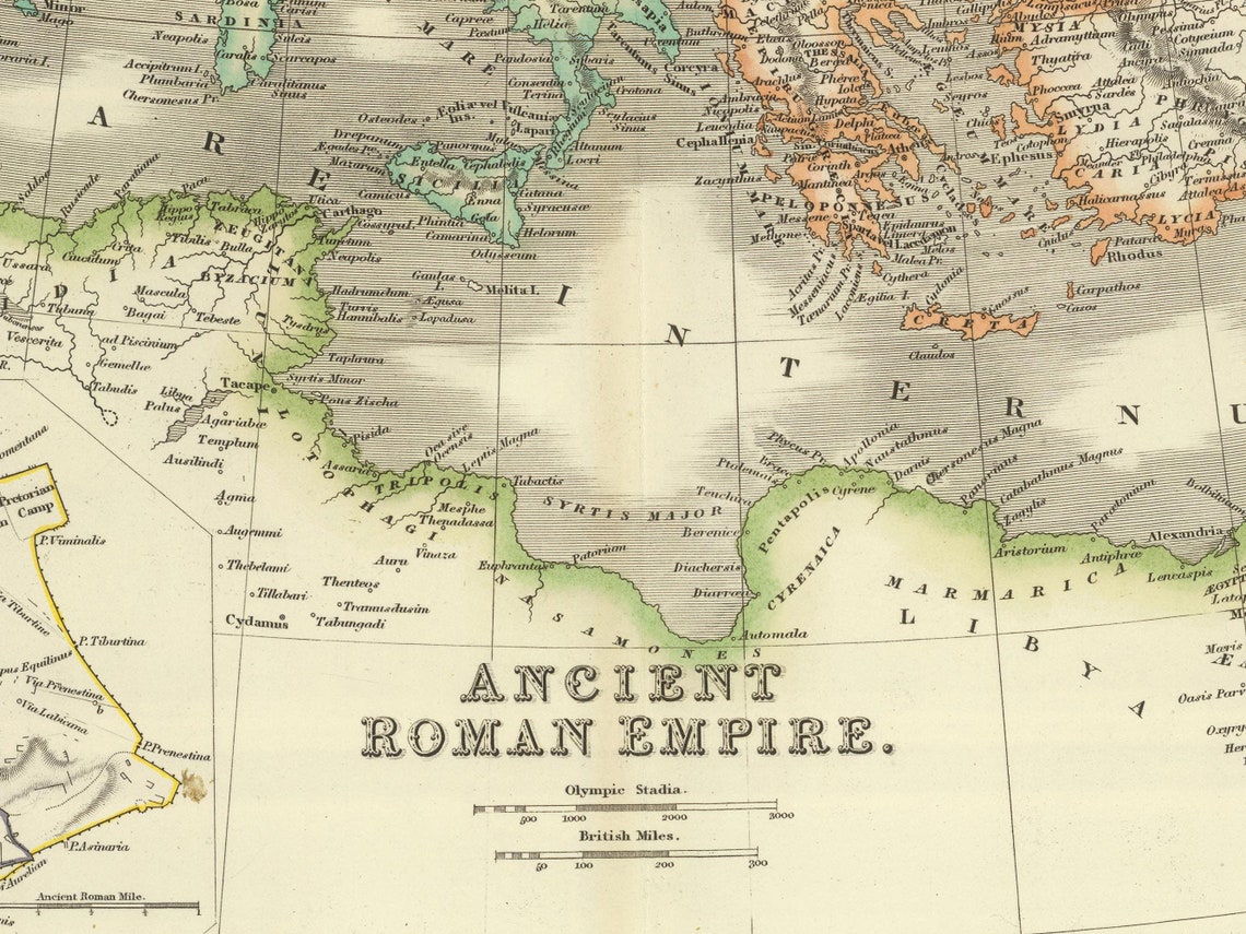 Map of Ancient Roman Empire Old Rome Map Antique Print Poster Relief ...