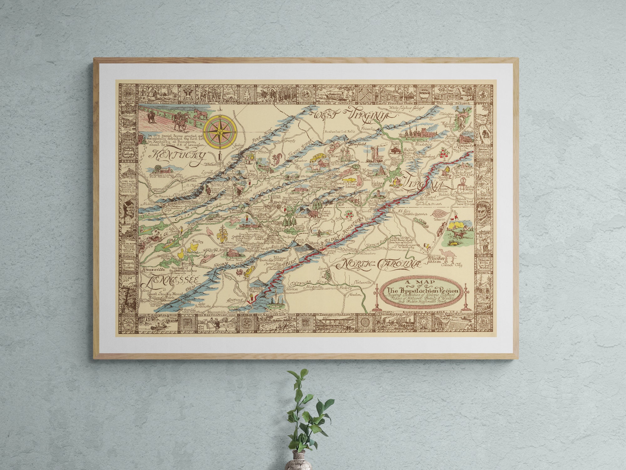 Vintage Map Appalachian Region 1950 Old Map Antique West Virginia Print ...