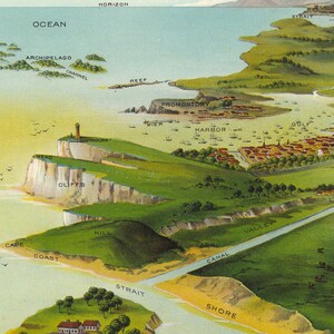 Retro Classroom Map 1893 Geographical Definitions Illustrated School ...