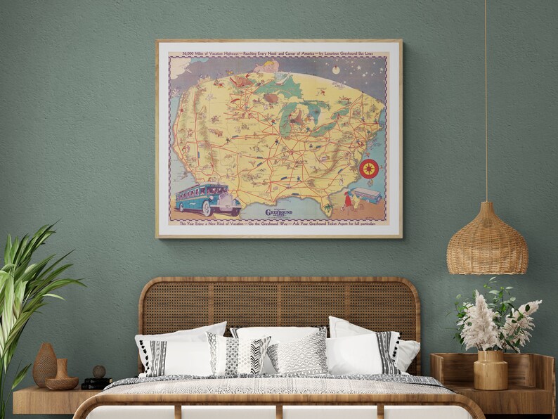Vintage Greyhound Bus Lines Map of America 1932 Old Travel Map - Etsy