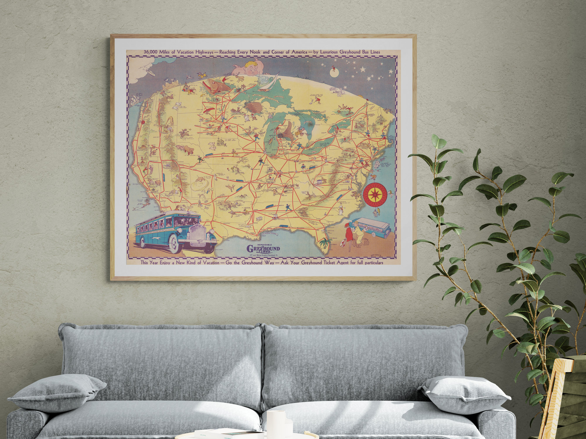 Vintage Greyhound Bus Lines Map of America 1932 Old Travel Map - Etsy