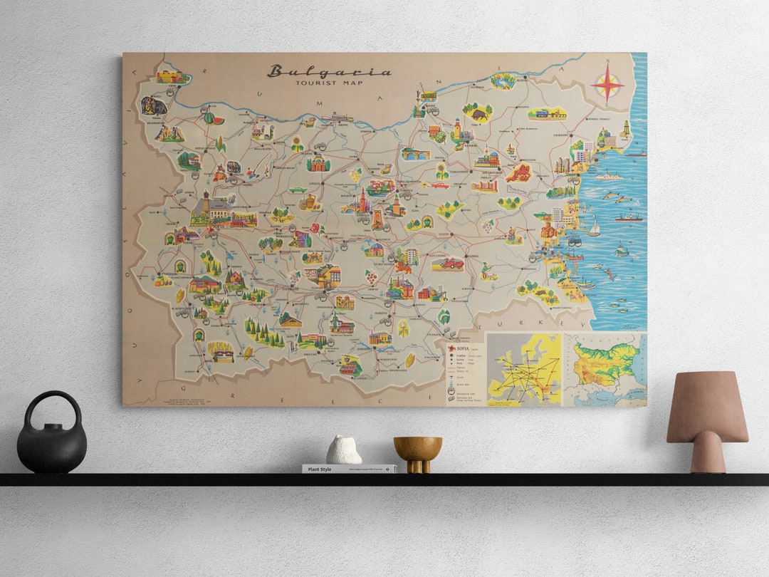 Bulgaria Map 1963 Old Sofia Antique Illustrated Print Vintage Tourist ...