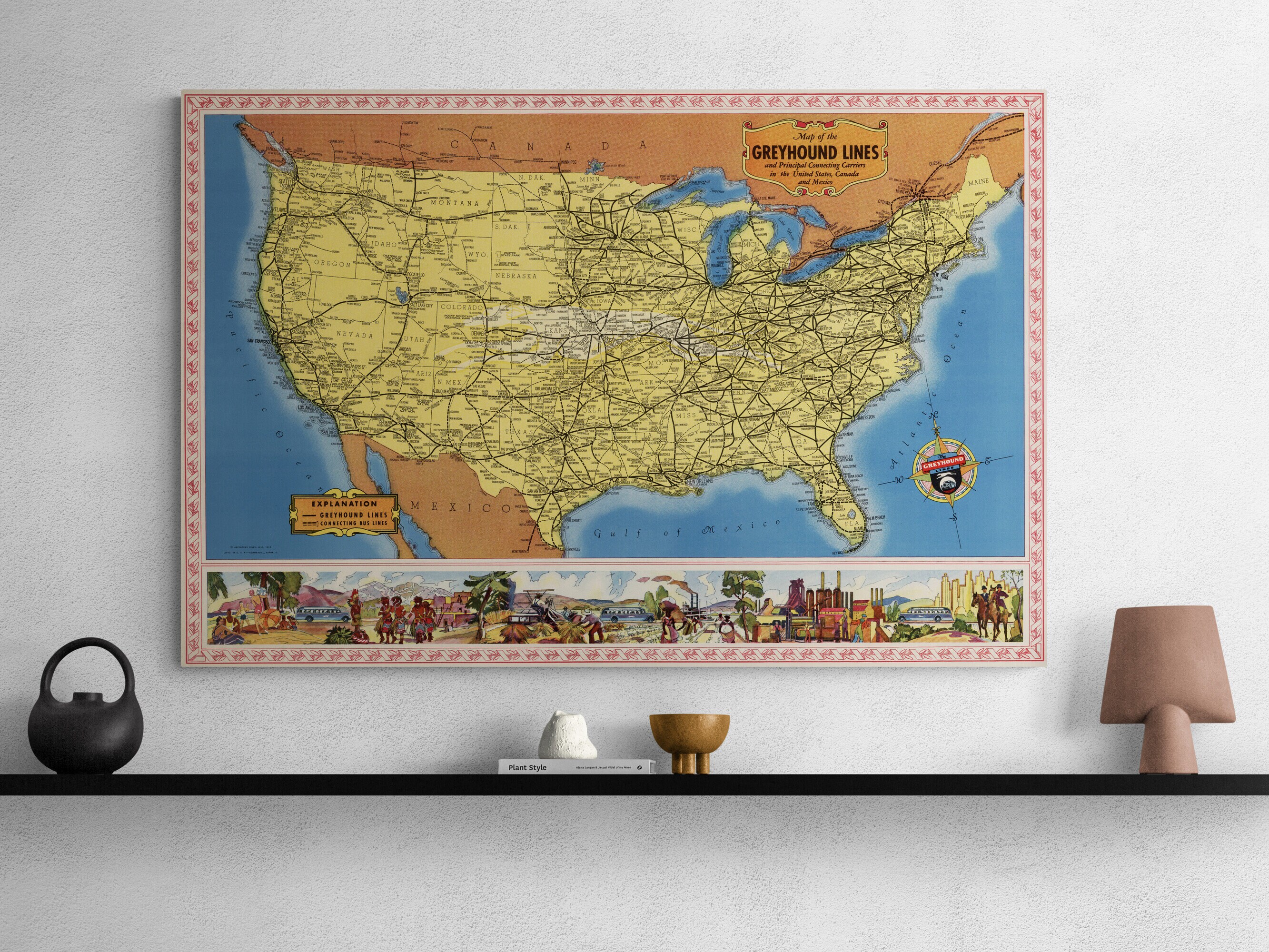 Vintage Greyhound Bus Lines Map 1939 USA Transport Routes A Good ...