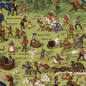 Vintage Map American Folklore and Legends USA History Illustrated Local ...