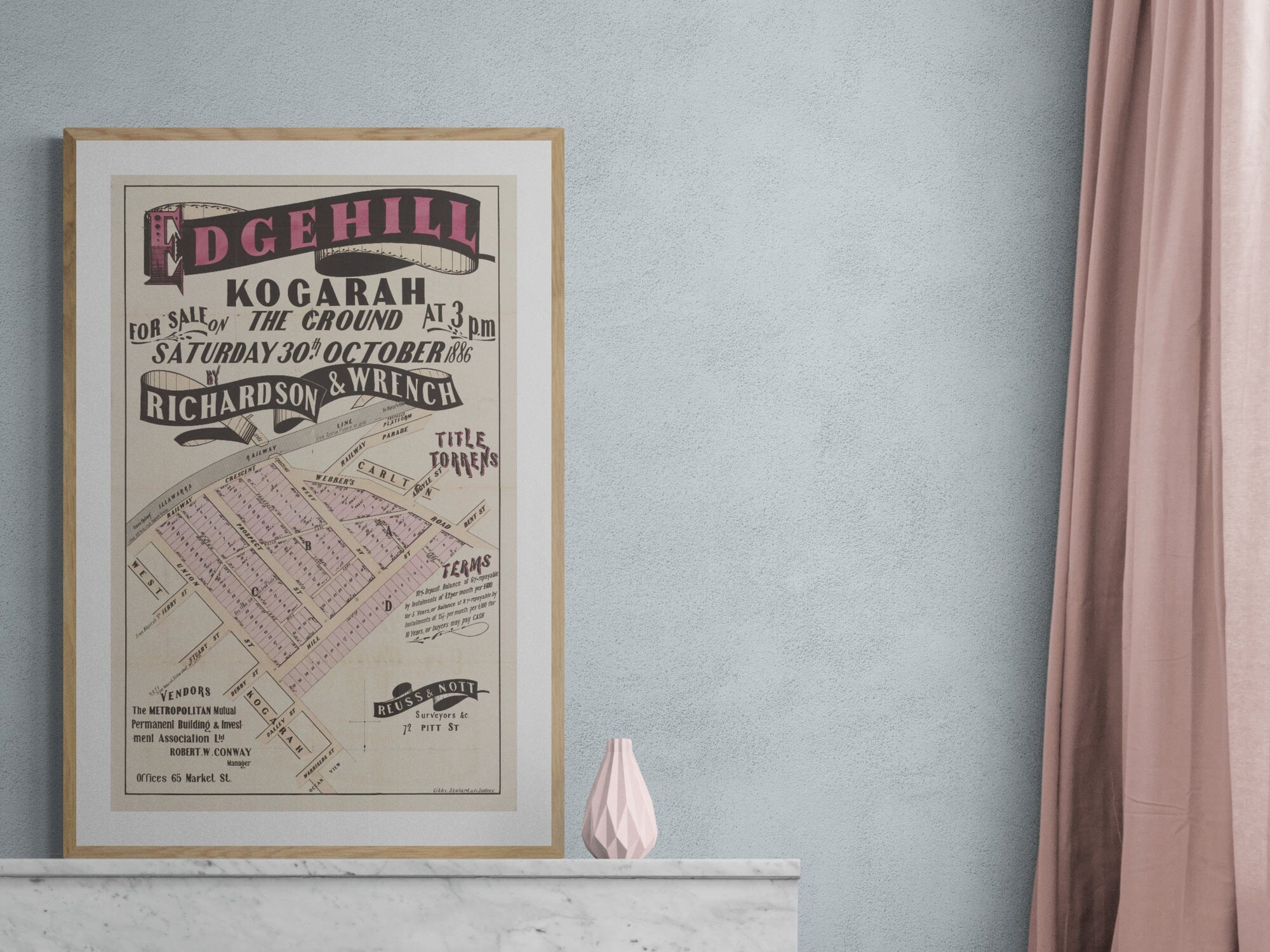 Edgehill Kogarah Sydney Vintage Estate Map 1886 Prospect Carlton ...