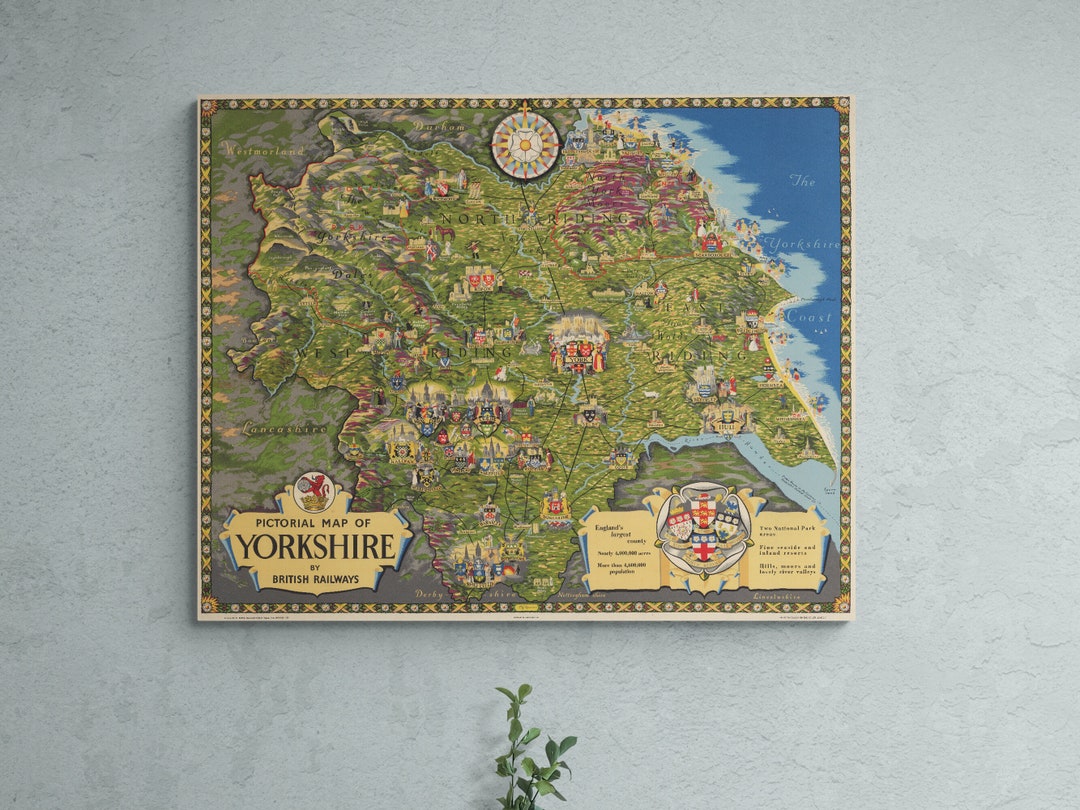 Pictorial Map of Yorkshire 1959 British Rail Old Travel Map Antique UK ...