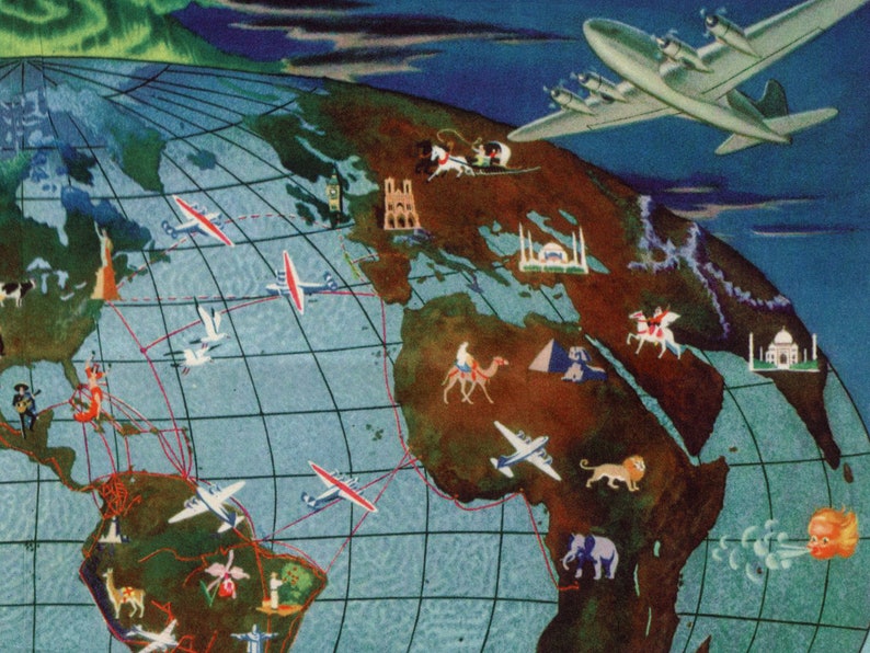 Vintage Map Routes of the Flying Clipper Ships 1941 Pan American World ...