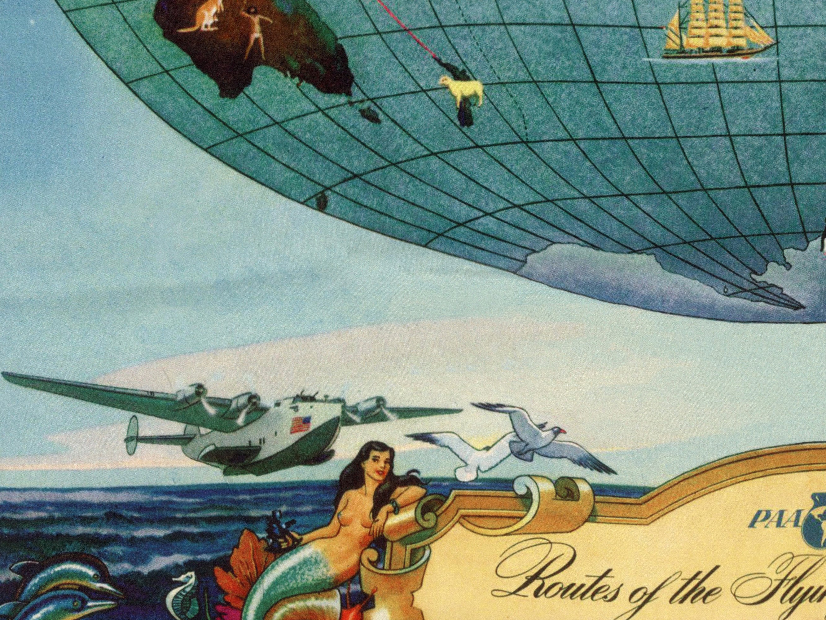 Vintage Map Routes of the Flying Clipper Ships 1941 Pan American World ...