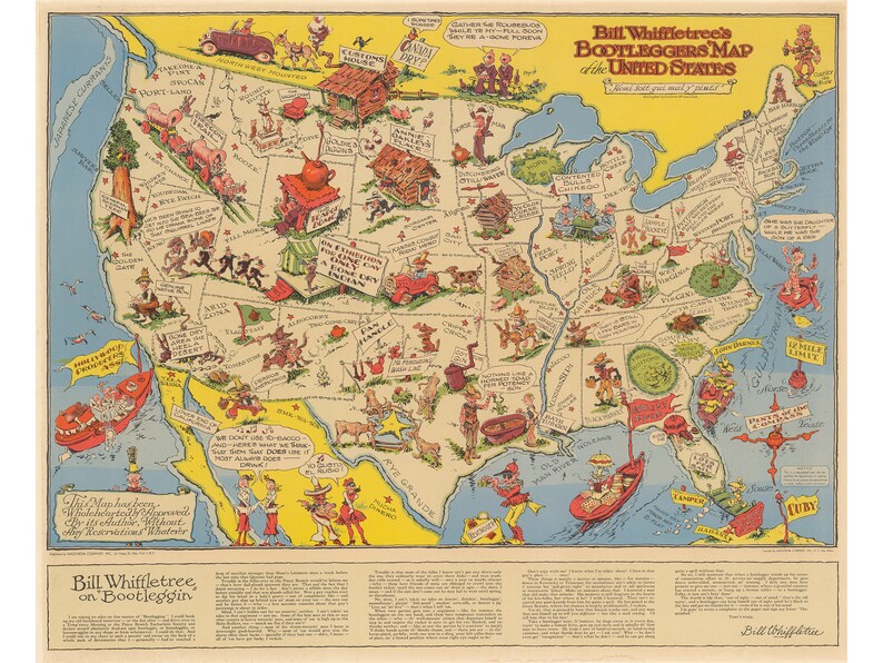 Vintage Bootleggers Map of the United States by Bill Wiffletree ...