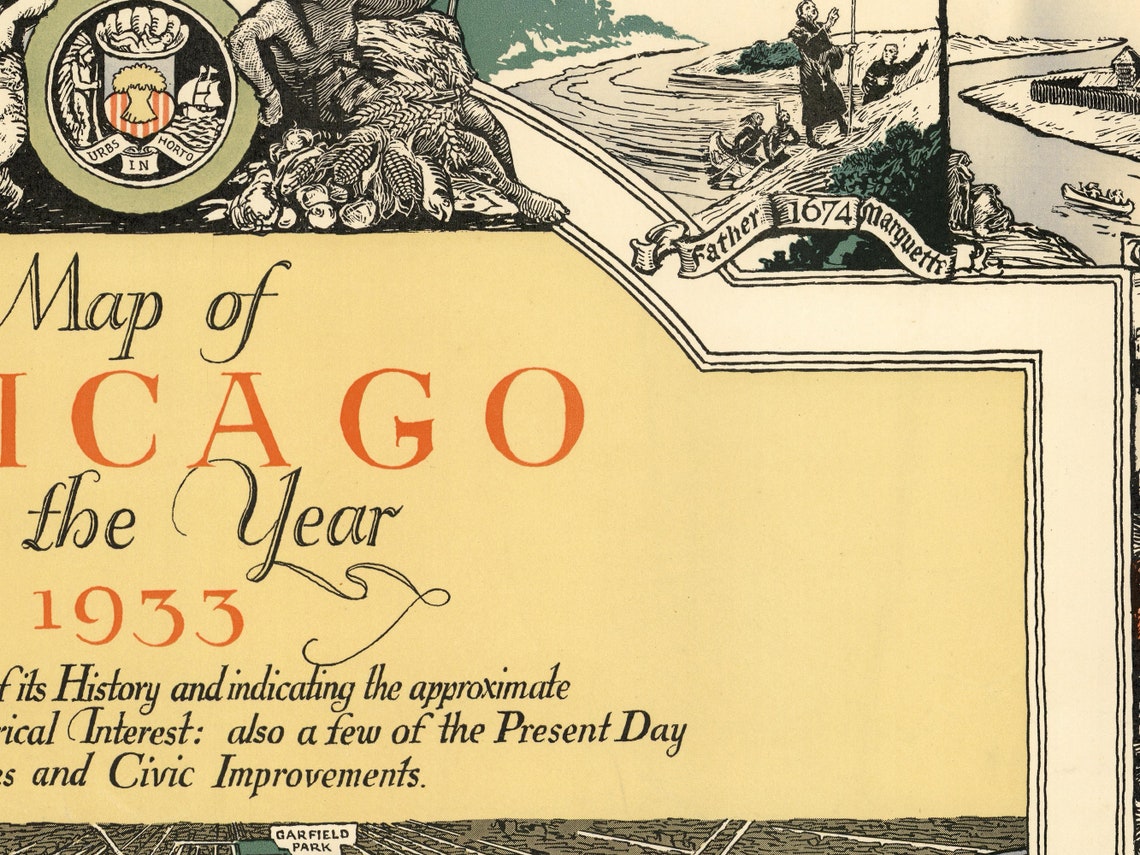 Vintage Chicago Map 1933: Pictorial Illinois Street Art Poster - Etsy ...