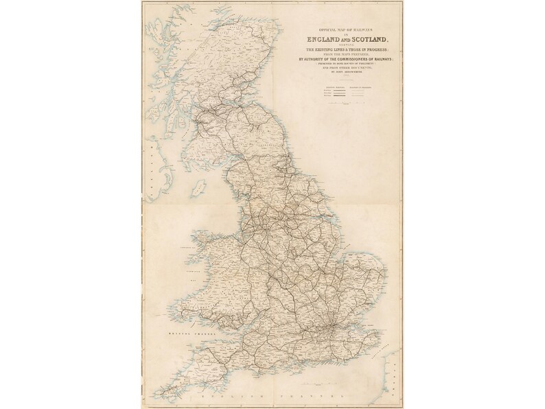 Vintage British Rail Map Poster: 1858 England & Scotland Train History ...