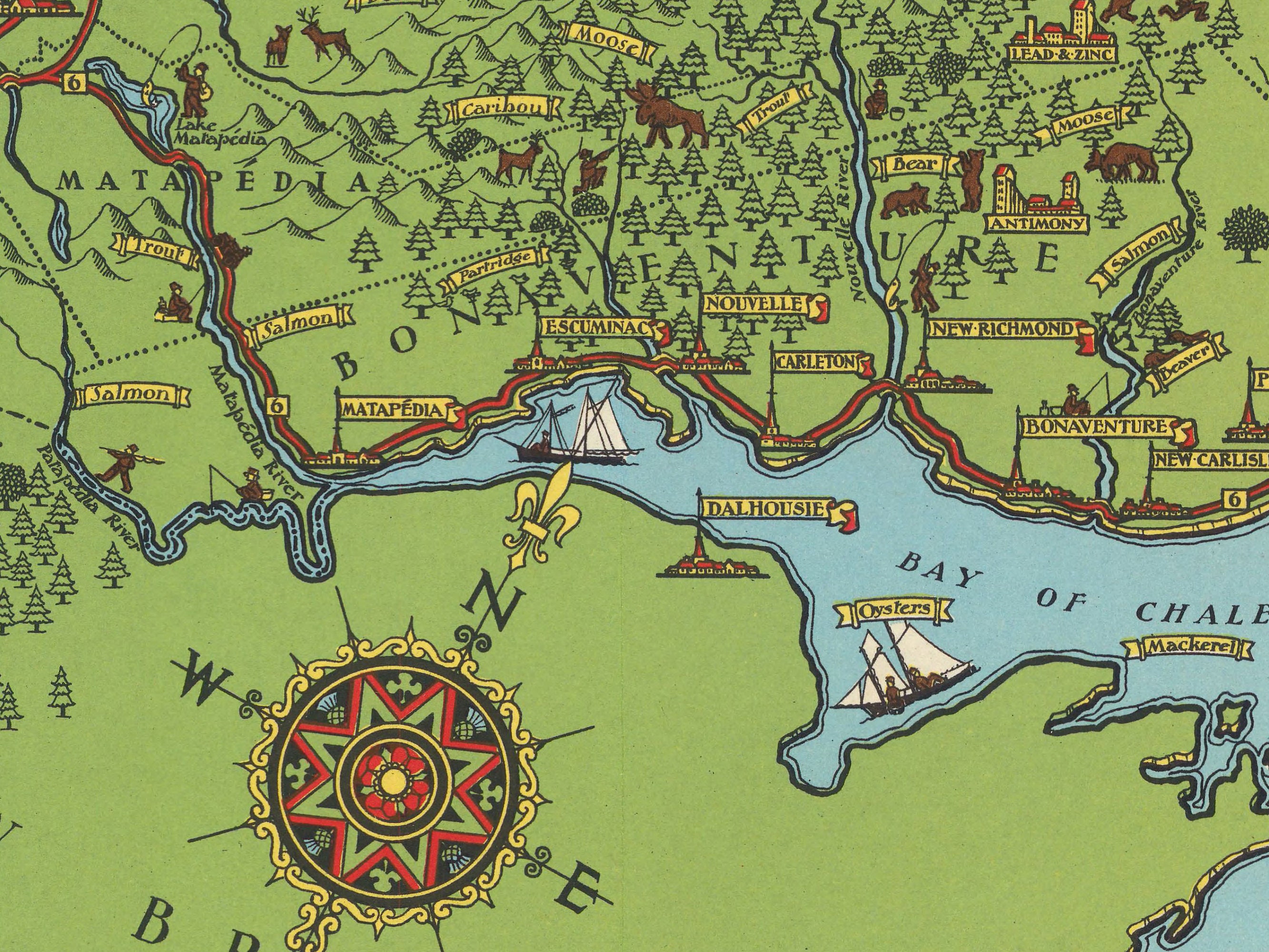 Old Map Gaspe Peninsula Quebec Canada 1929 Antique Illustrated Print ...