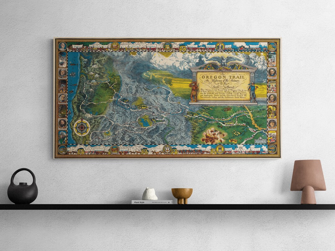 Vintage Illustrated Map of the Oregon Trail 1932 Pioneer Highway ...