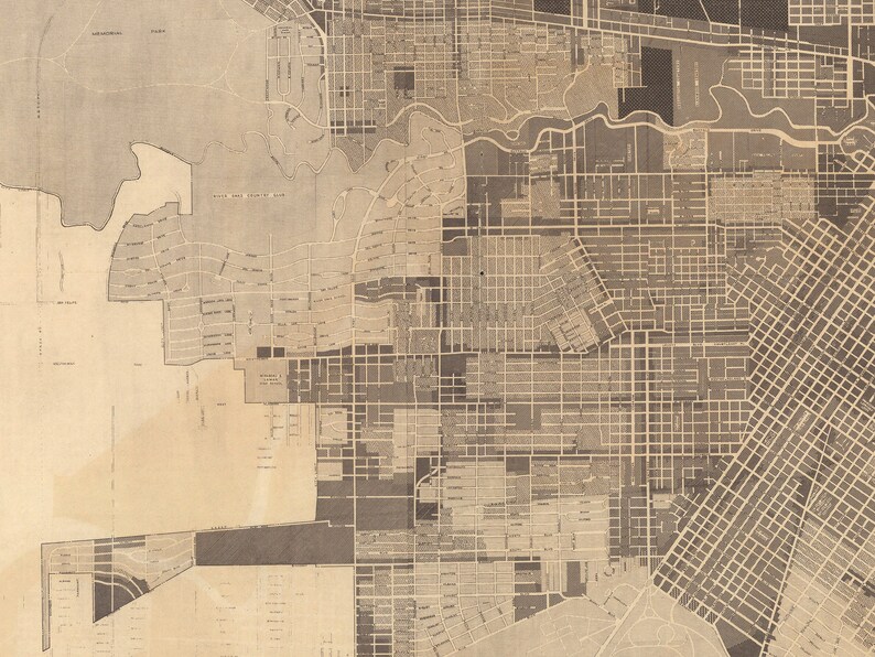 Vintage Framed Zoning District Map Houston 1947 Texas Planning History ...