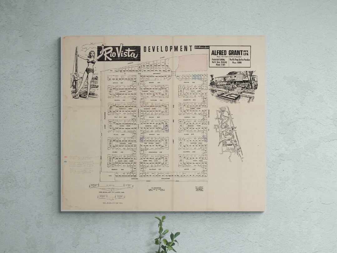 Vintage Rio Vista Canal Estate Map Print: Gold Coast, Broadbeach 1960 ...