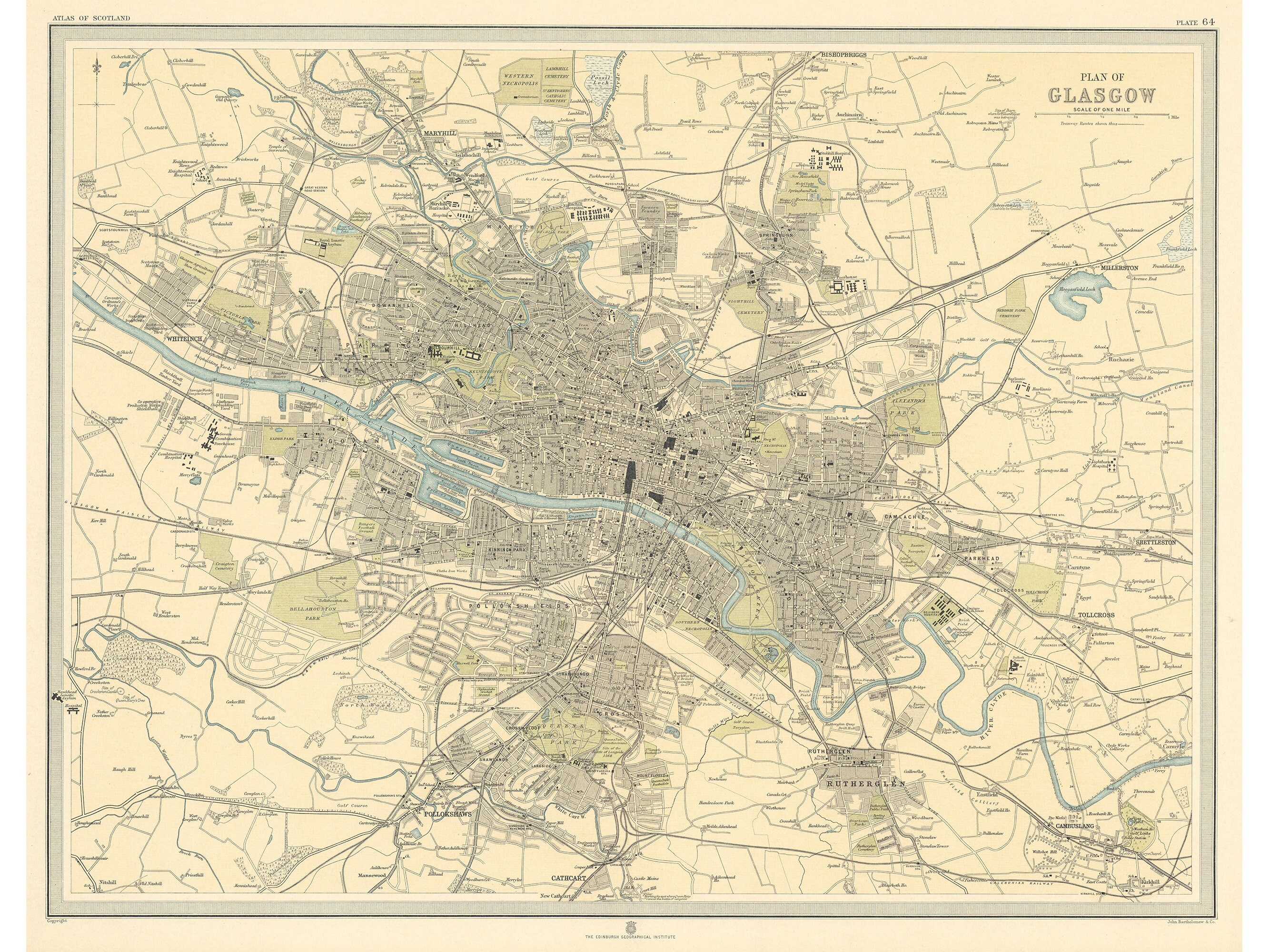 Glasgow Map Scotland 1912 Atlas Streets Old Scottish Map Antique Survey ...