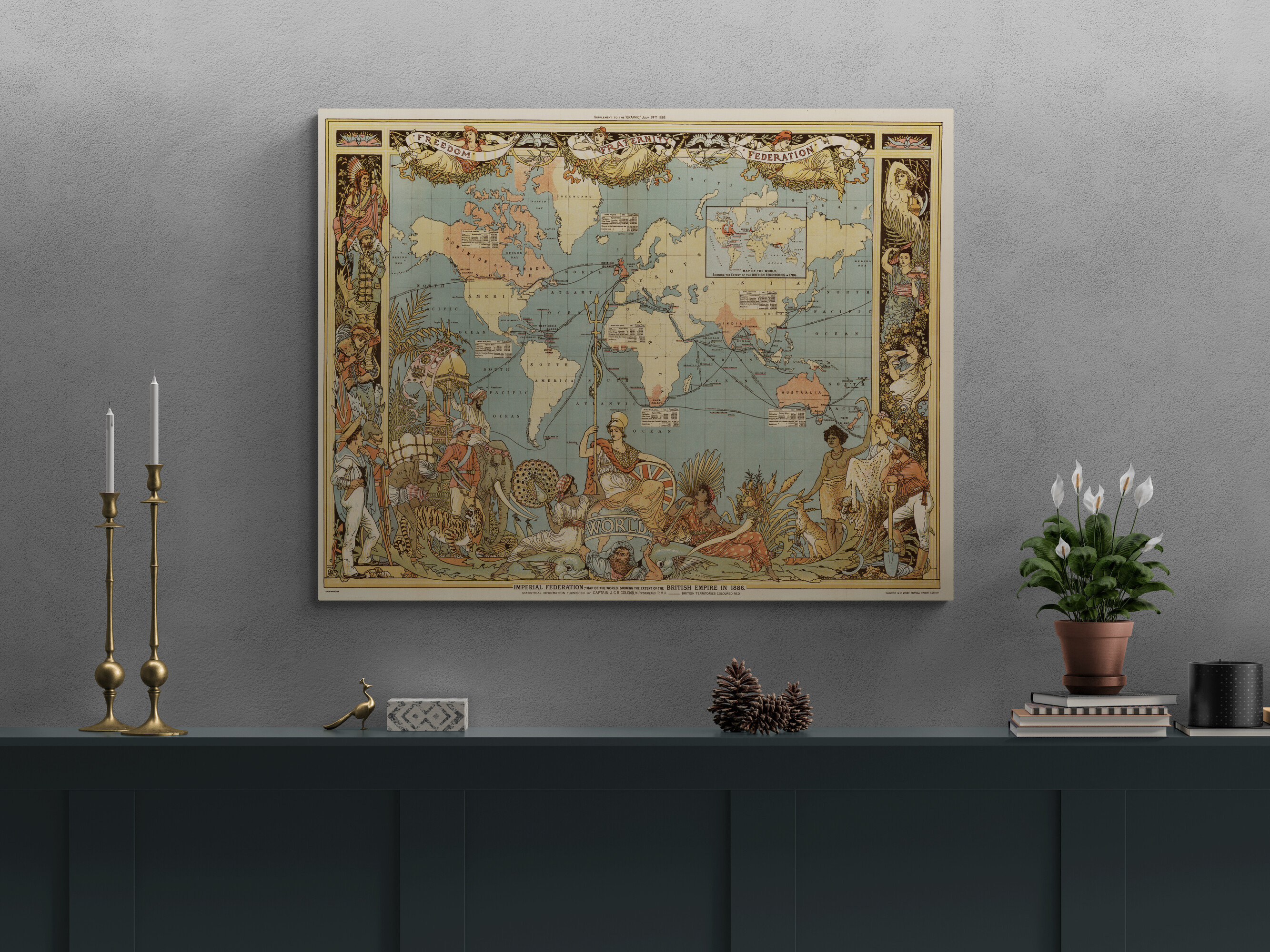 Vintage British Empire Map Showing Extent of Reach 1886 Old World Map ...