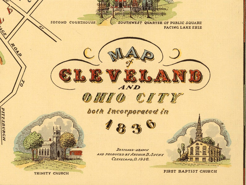 Map of Cleveland and Ohio City 1836 Vintage Old American Map Antique ...