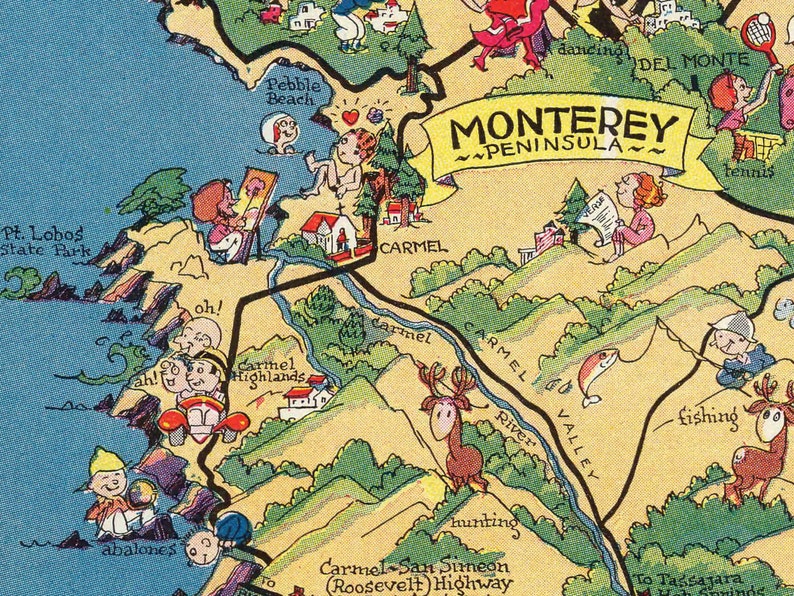 Vintage Monterey Bay Map Print: 1932 Illustrated Pictorial Poster - Etsy