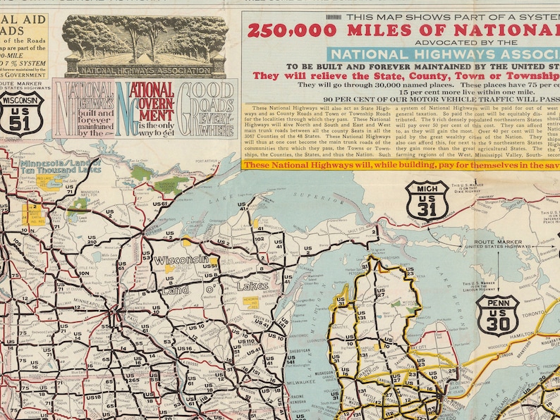 1926 USA Highway Map Print: Vintage Road Atlas Americana Wall Art - Etsy