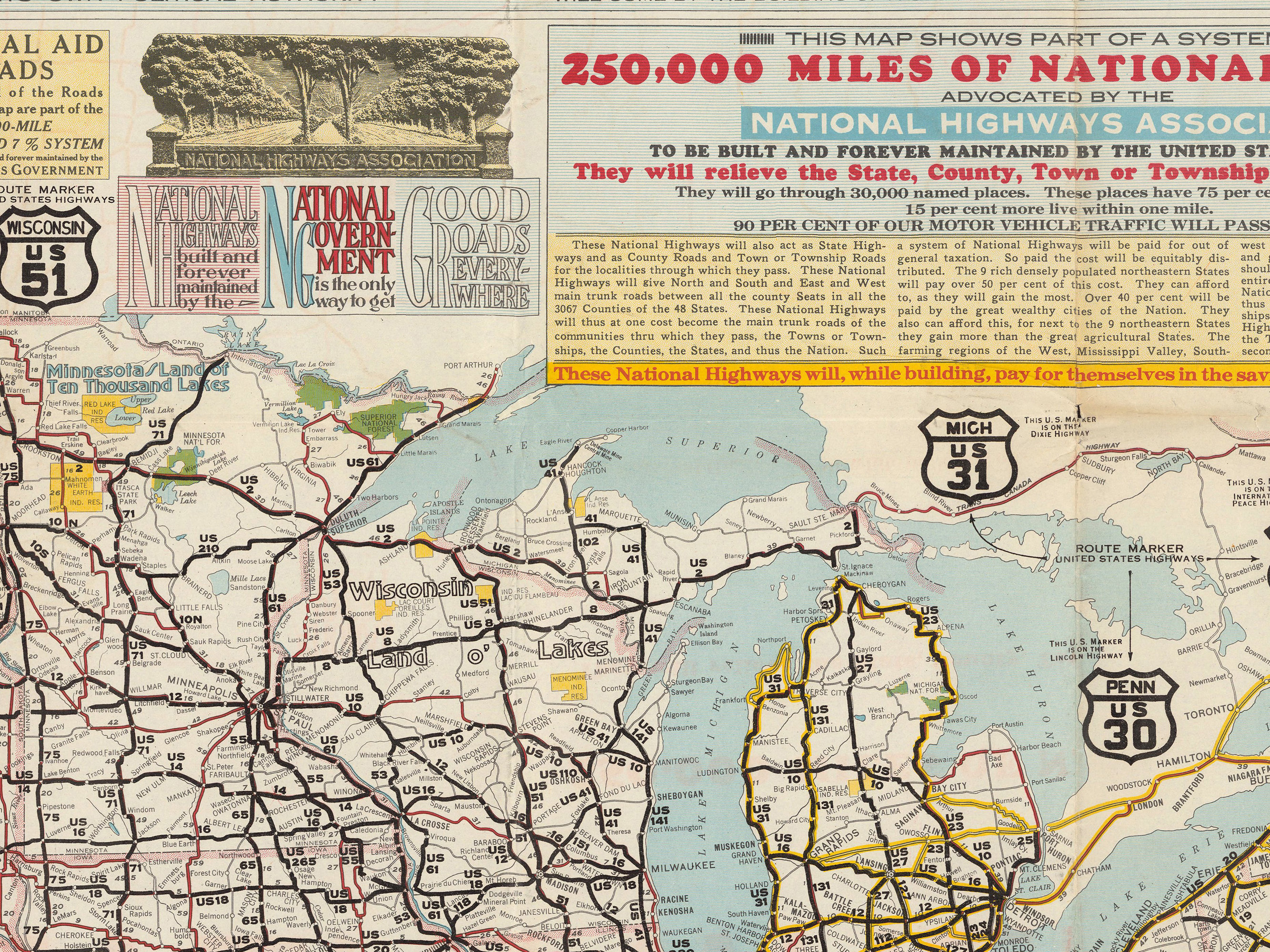 Old Map of USA Highways 1926 Good Roads Everywhere Road Atlas Touring ...