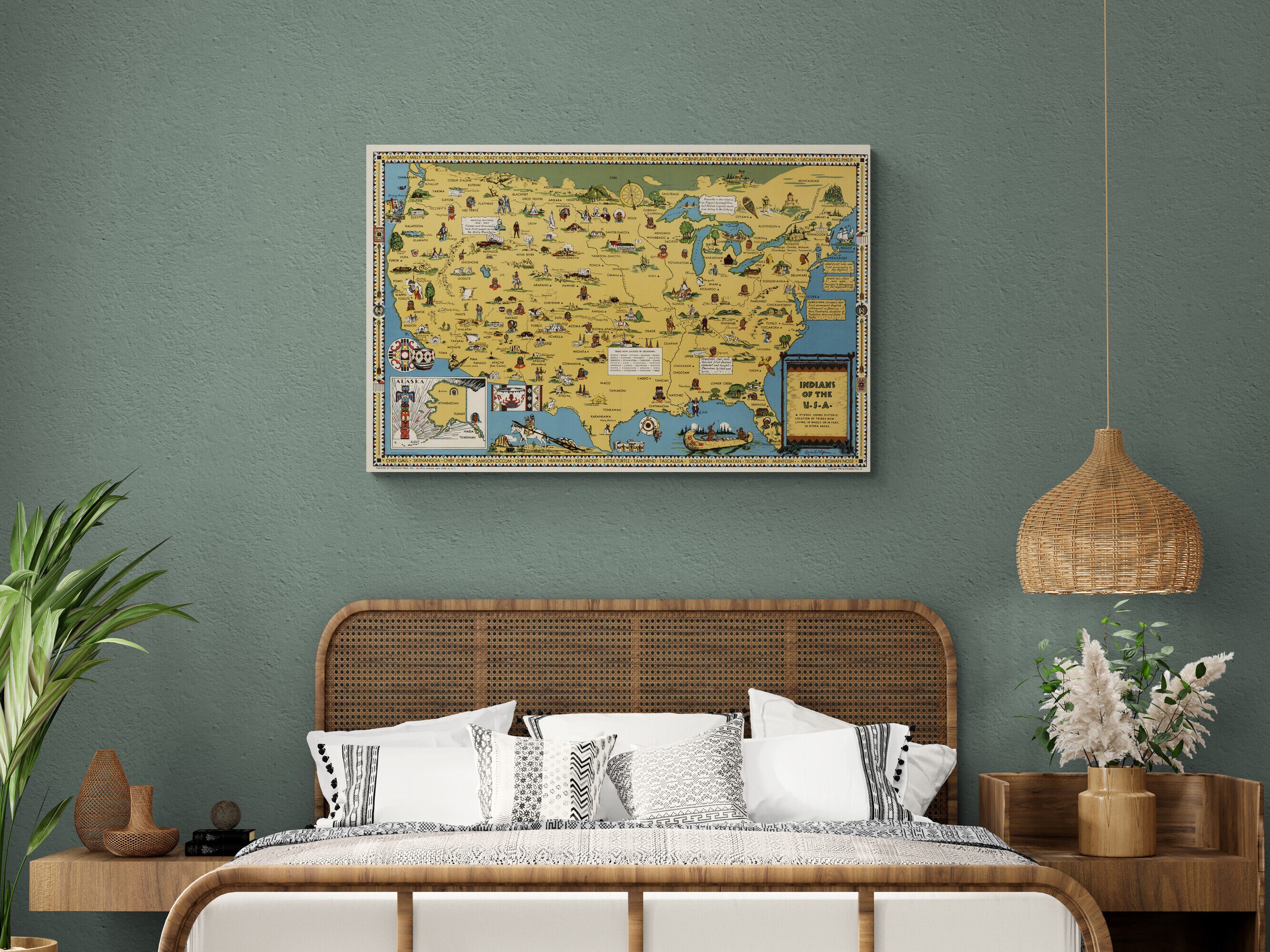 Indians of the USA Historical Map Print Pictorial of Native Americans ...