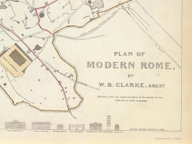 Plan of Modern Rome Vintage Map 1830 Figure Ground Italian Streets Old ...