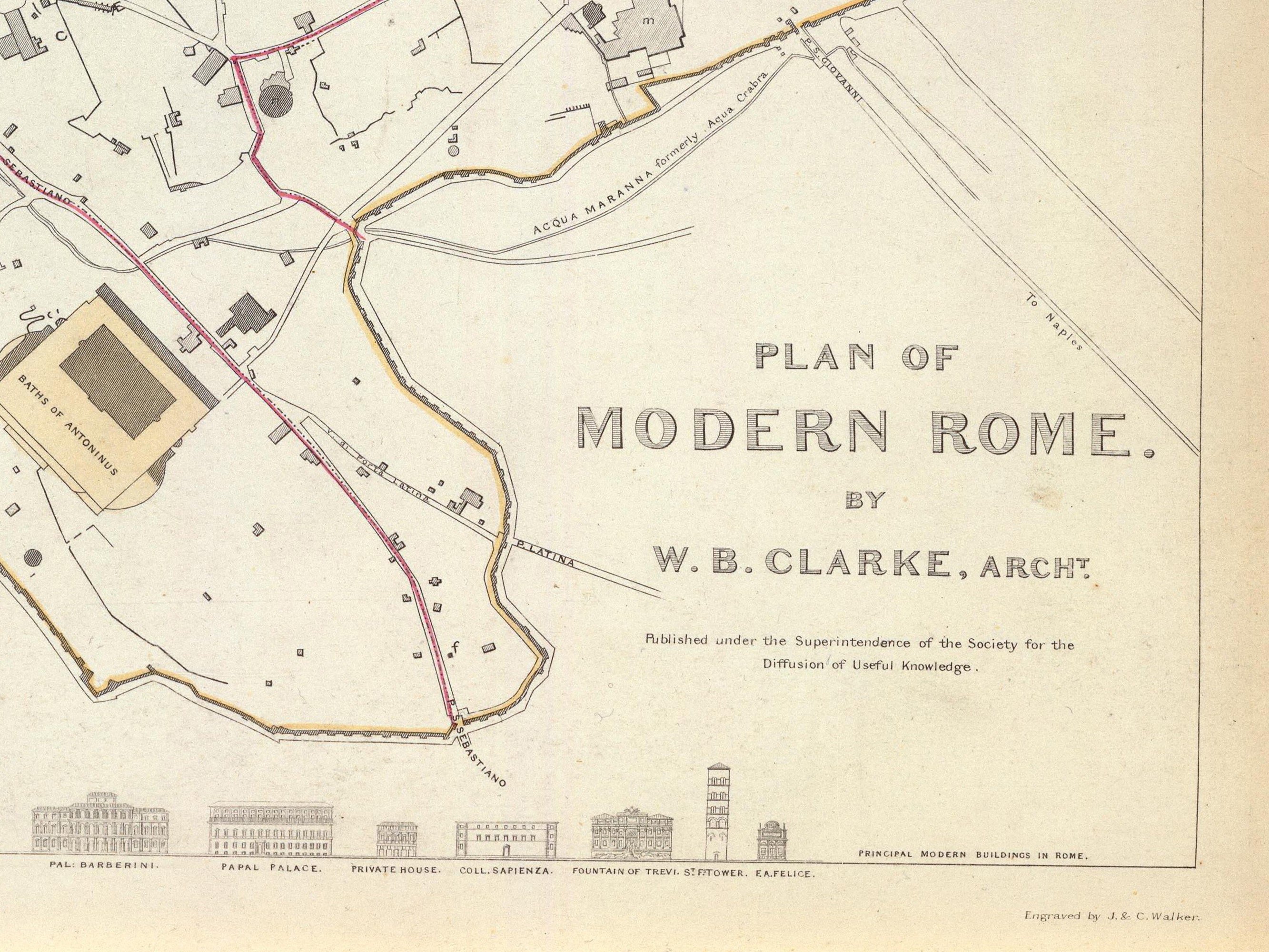 Plan of Modern Rome Vintage Map 1830 Figure Ground Italian Streets Old ...