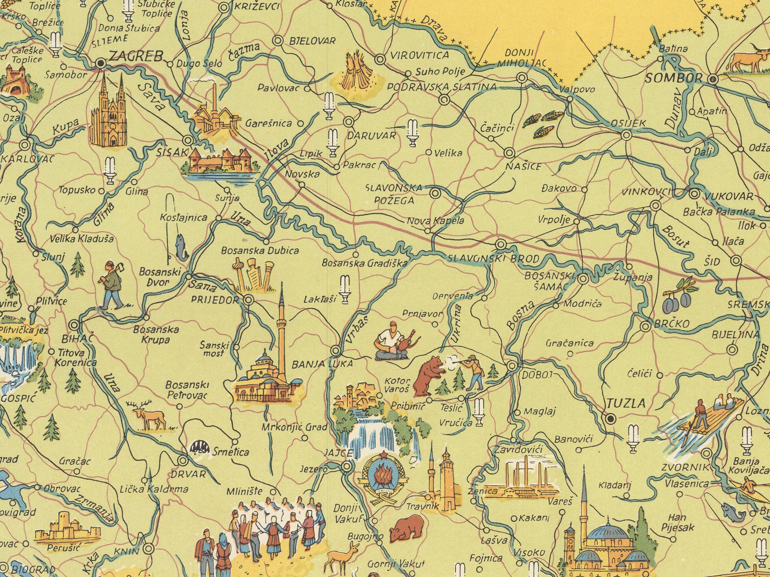 Vintage Map Jugoslavija 1954 Old European Map Antique Illustrated ...