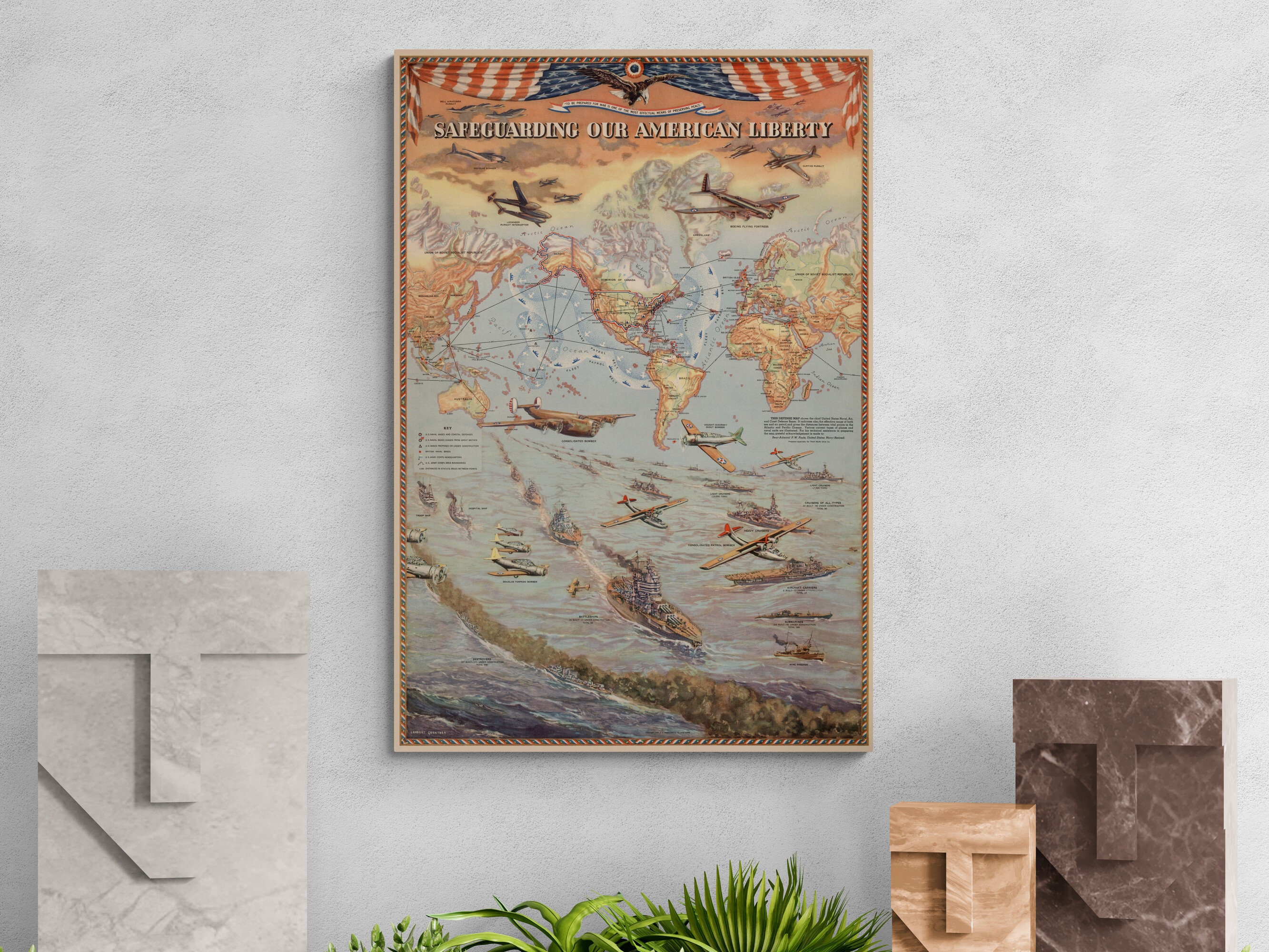 Vintage 1941 Military Map Poster: Safeguarding American Liberty - Etsy