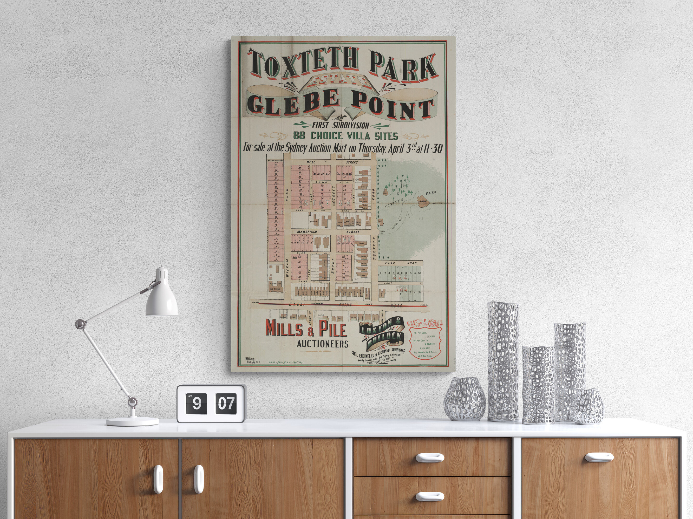 Vintage Map Sydney Glebe Point Estate Sales Map 1890 Toxteth Park ...